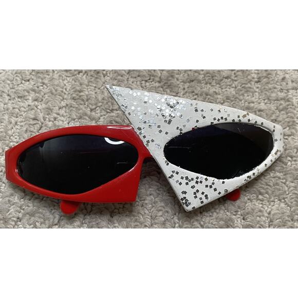 Vintage | Accessories | Vtg 8s Red White Sparkle Sunglasses Devo Retro ...